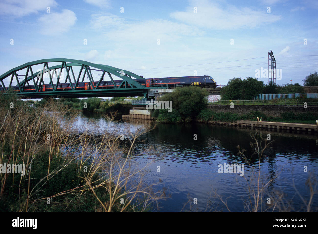 Passing train, River Trent, Newark Nether Lock, Nottinghamshire, United ...
