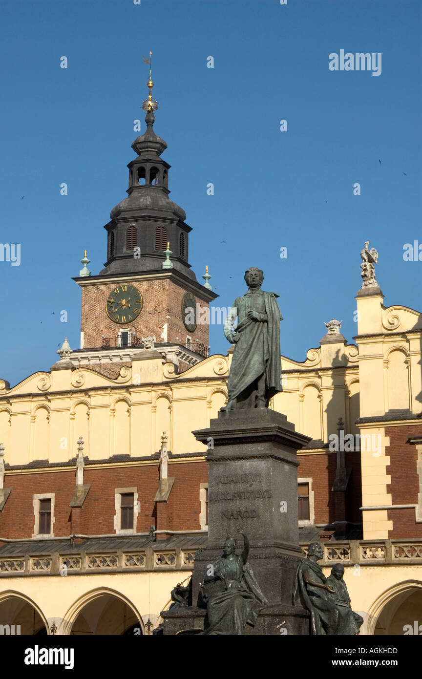 Statue of Adam Mickiewicz in front of the Cloth Hall and Town Hall ...
