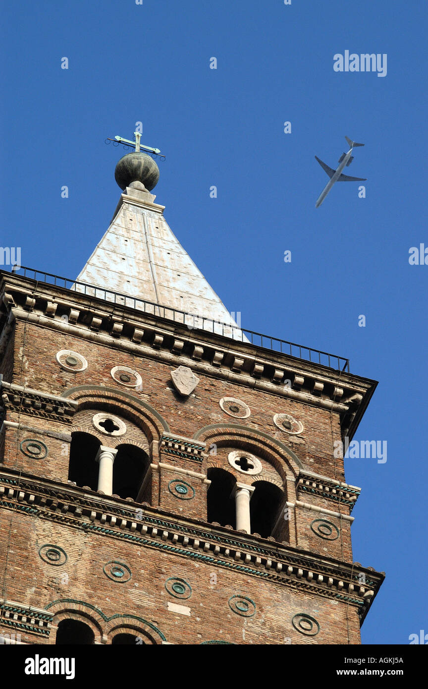 Basilica di Santa Maria Maggiore bell tower and aeroplane Rome Italy ...
