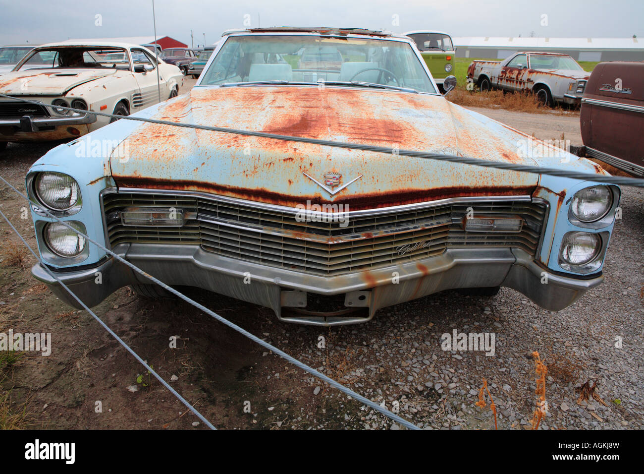 old cadillac at a car junkyard route 66 illinois Stock Photo - Alamy