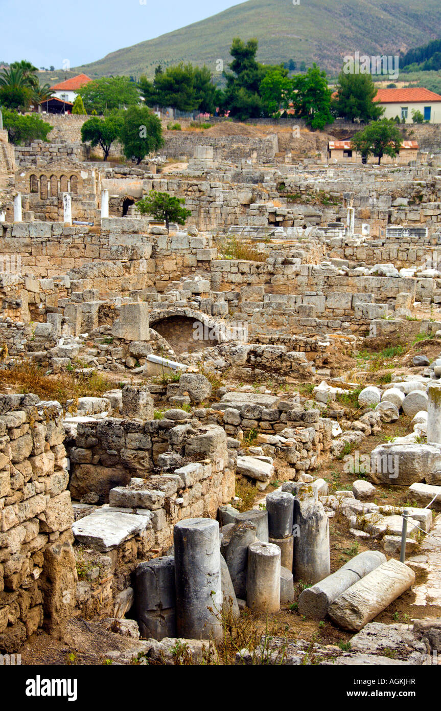 The ruins of the ancient city of Corinth in Corinth Greece Stock Photo ...
