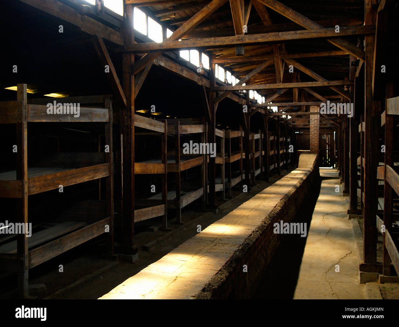 Interior of a prisoner barracks in the Auschwitz Birkenau concentration ...
