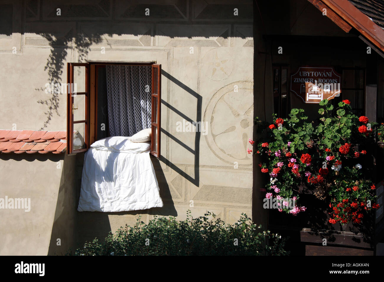 Bedding is aired at a window at a B&B accommodation. Photo by Willy ...
