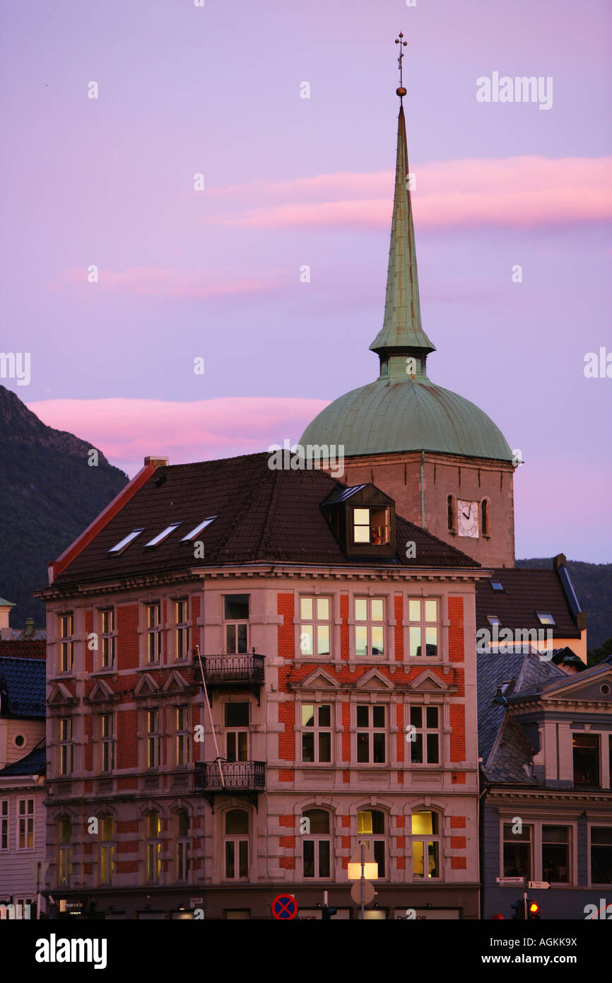 Norway Bergen Typical Church and buildings in the centre of Bergen ...