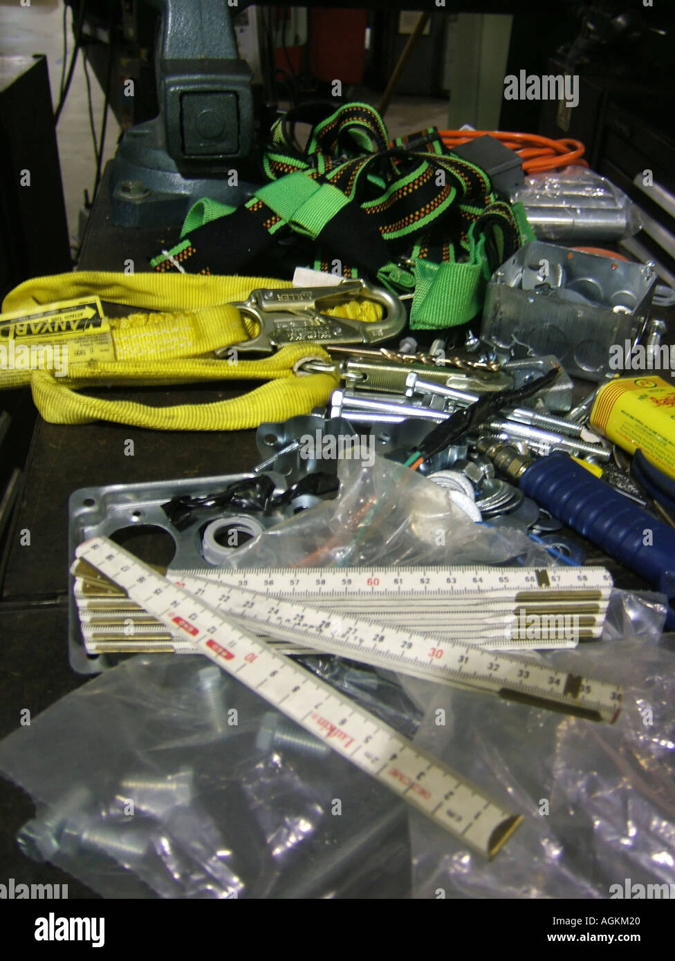Technicians Mechanics tool box covered with every day use tools Stock ...