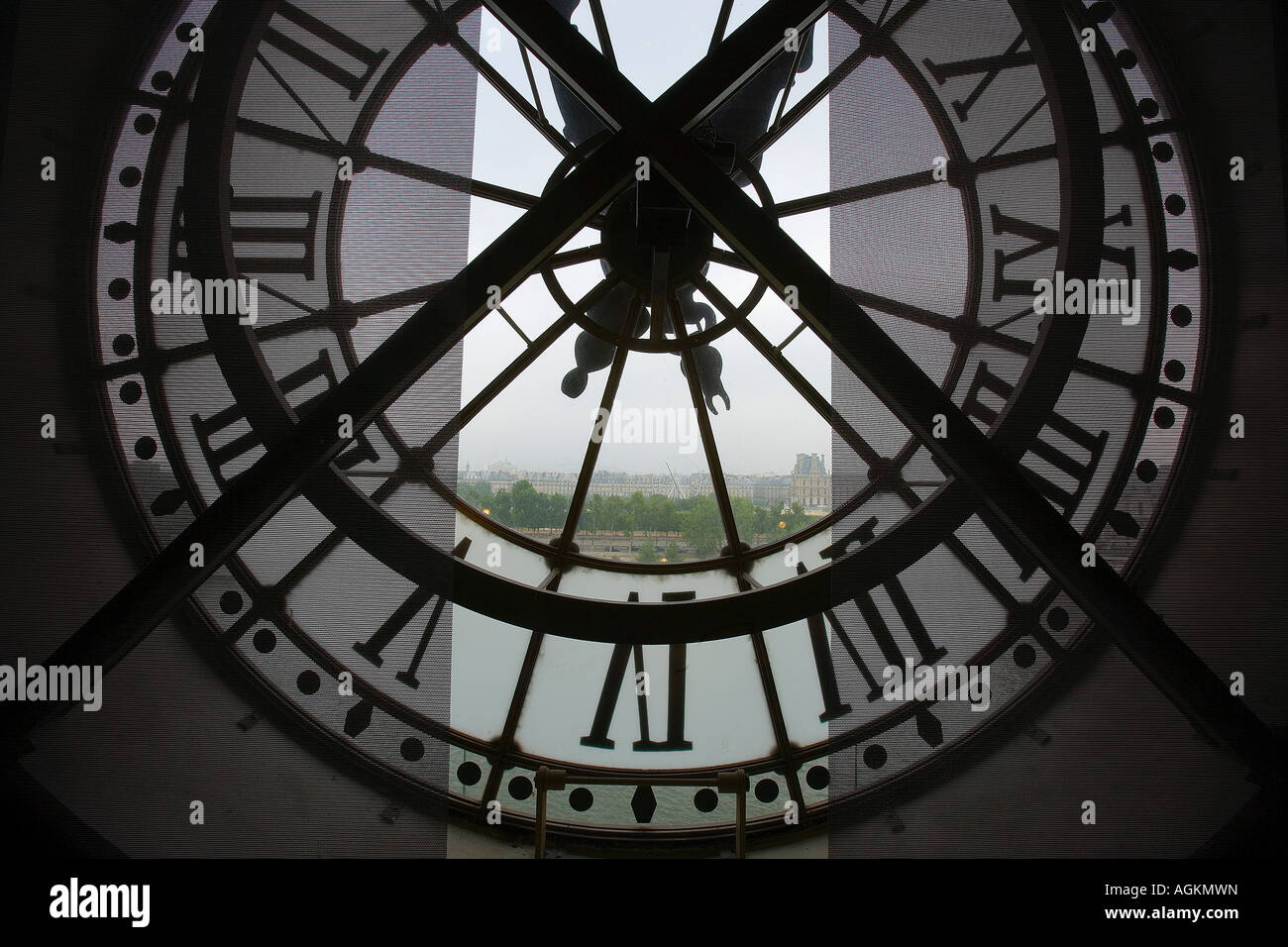 Europe, France, Paris. View across Seine River through transparent face ...