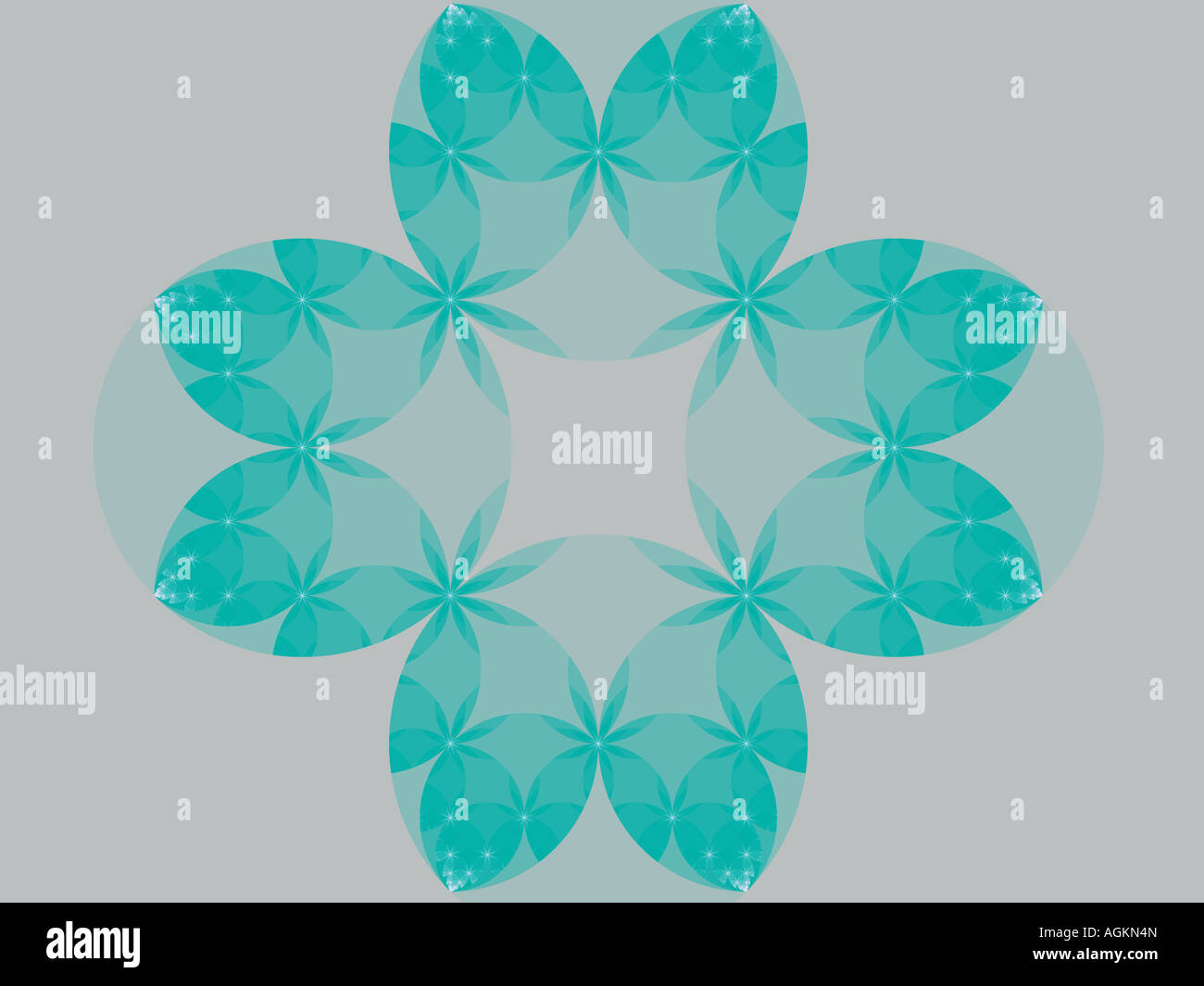 Abstract cyan flower made of symmetrical petals on light yellow ...