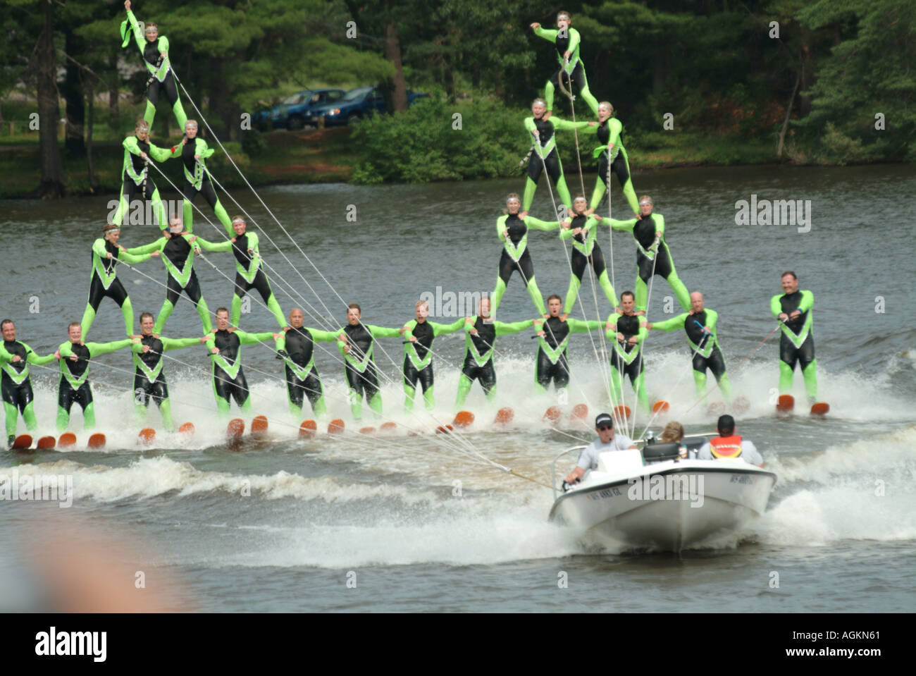 WATERSKI FOUR HIGH PYRAMID FORMATION BY TEAM IN WISCONSIN RAPIDS Stock ...