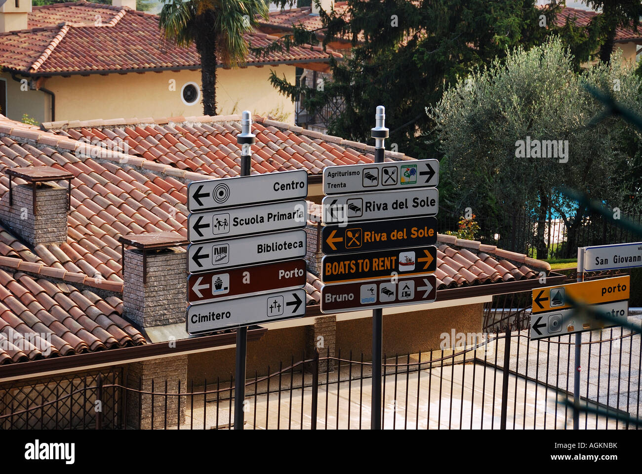 signs at moniga travel italy Stock Photo - Alamy