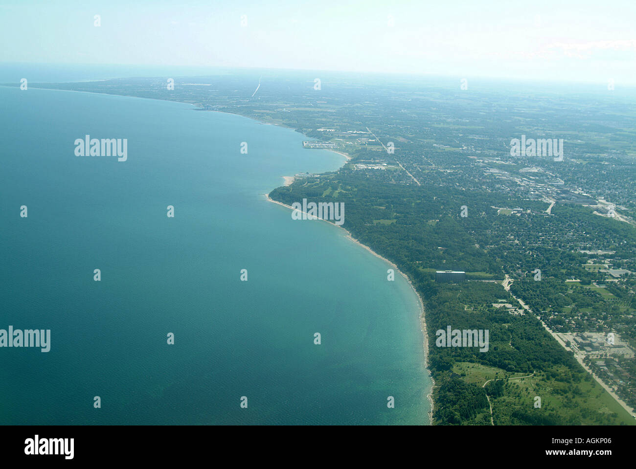 AERIAL VIEW OF MICHIGAN LAKE AND MILWAUKEE AREA WISCONSIN USA Stock ...