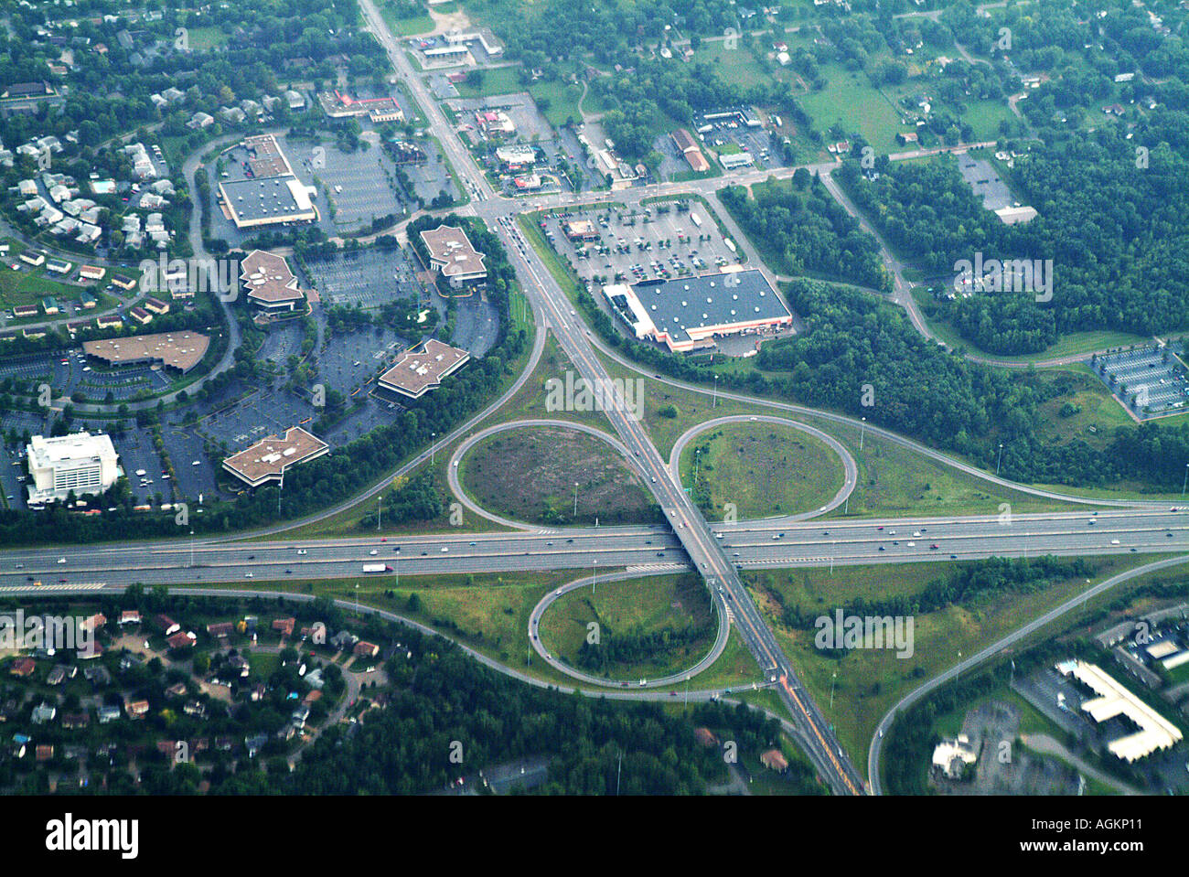 AERIAL VIEW OF CROSSING HIGHWAYS MOTORWAYS WITH ON AND OFF RAMPS OHIO ...