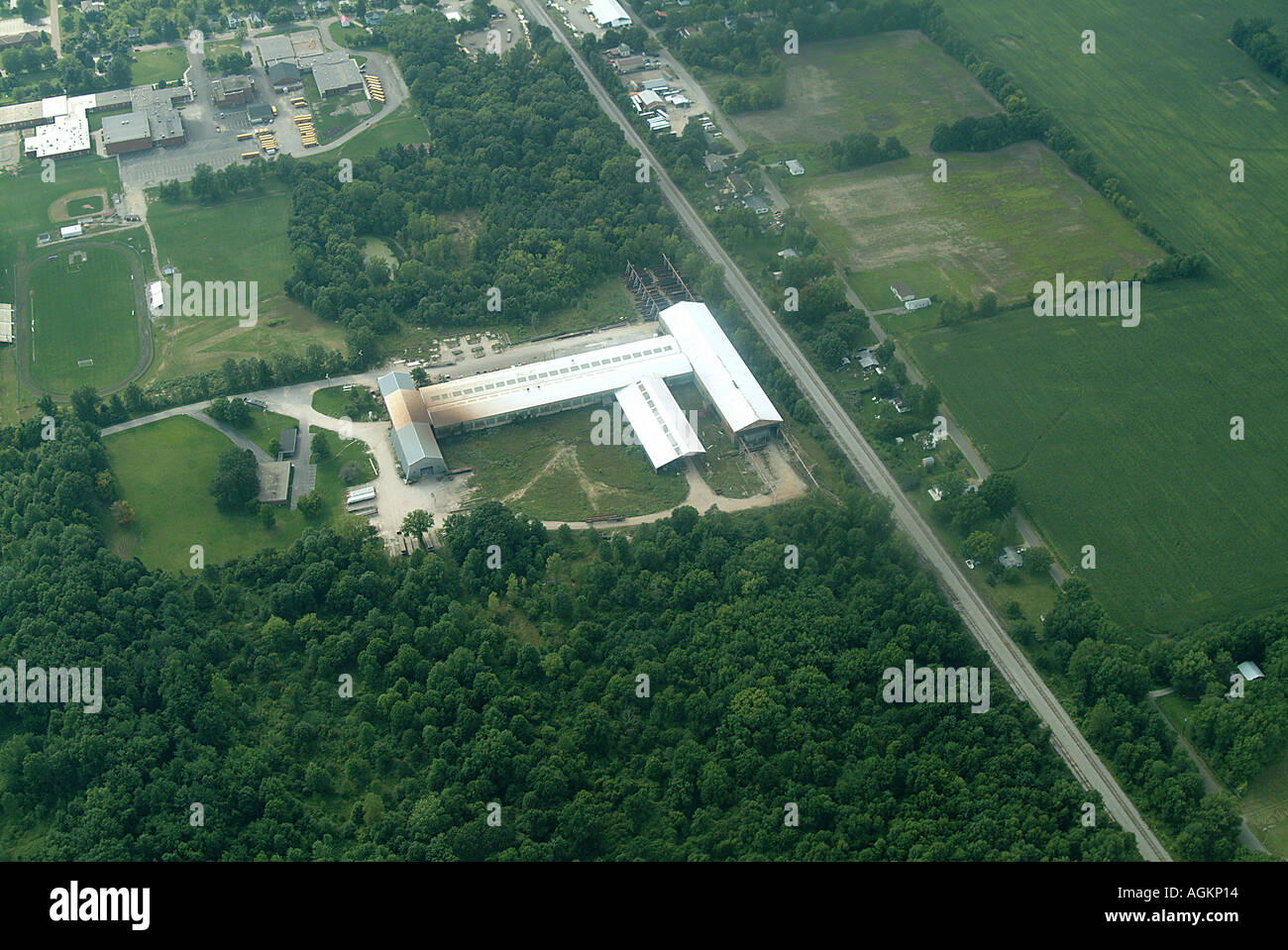 AERIAL VIEW OF A PARTIALLY BURNT SMOKED FACTORY OHIO USA Stock Photo ...