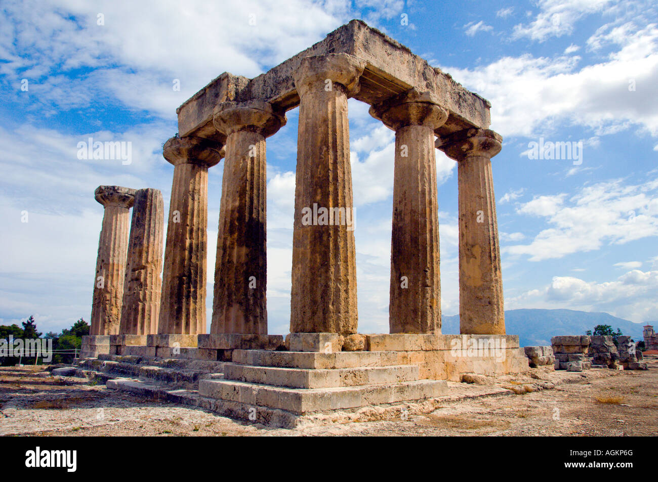 The ruins of the Temple of Apollo in the ancient city of Corinth Greece ...