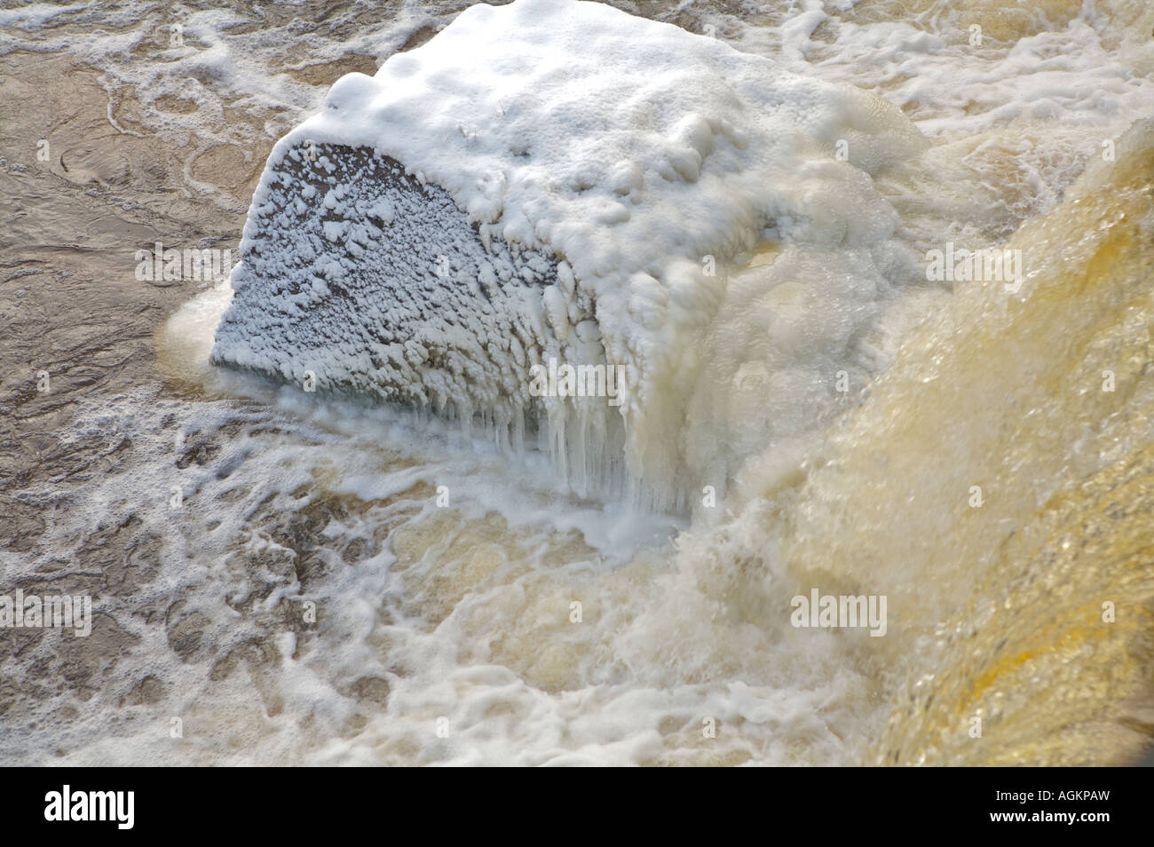 Close up Vilnia River waterfalls in the winter Belmontas Park Vilnius ...