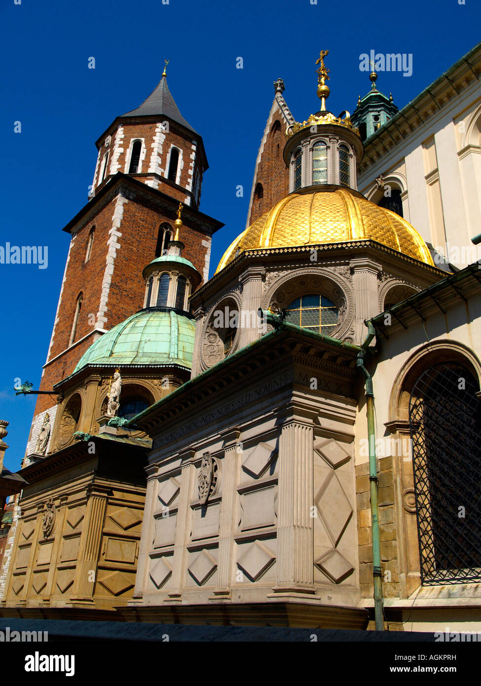 Turrets, gilded domes, towers, and archways of the Cathedral of Wawel ...