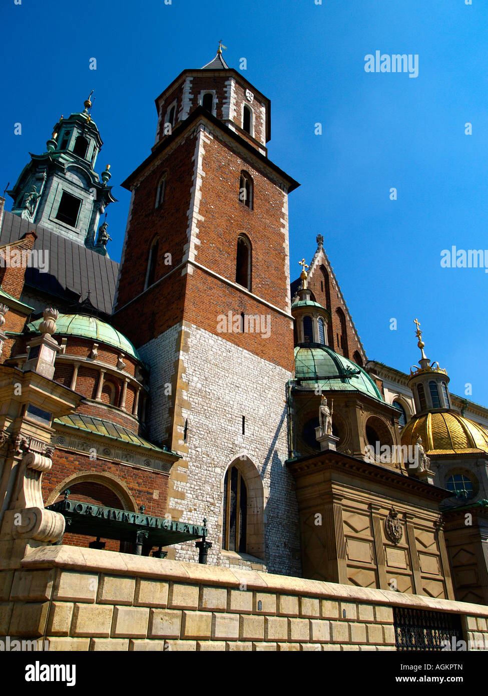 Turrets, gilded domes, towers, and archways of the Cathedral of Wawel ...