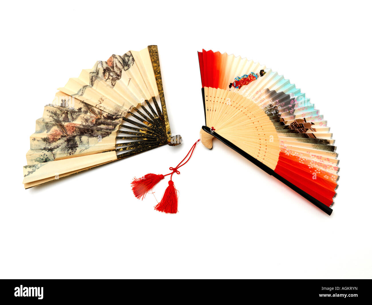 Two Hand Pained Japanese Fans Stock Photo - Alamy