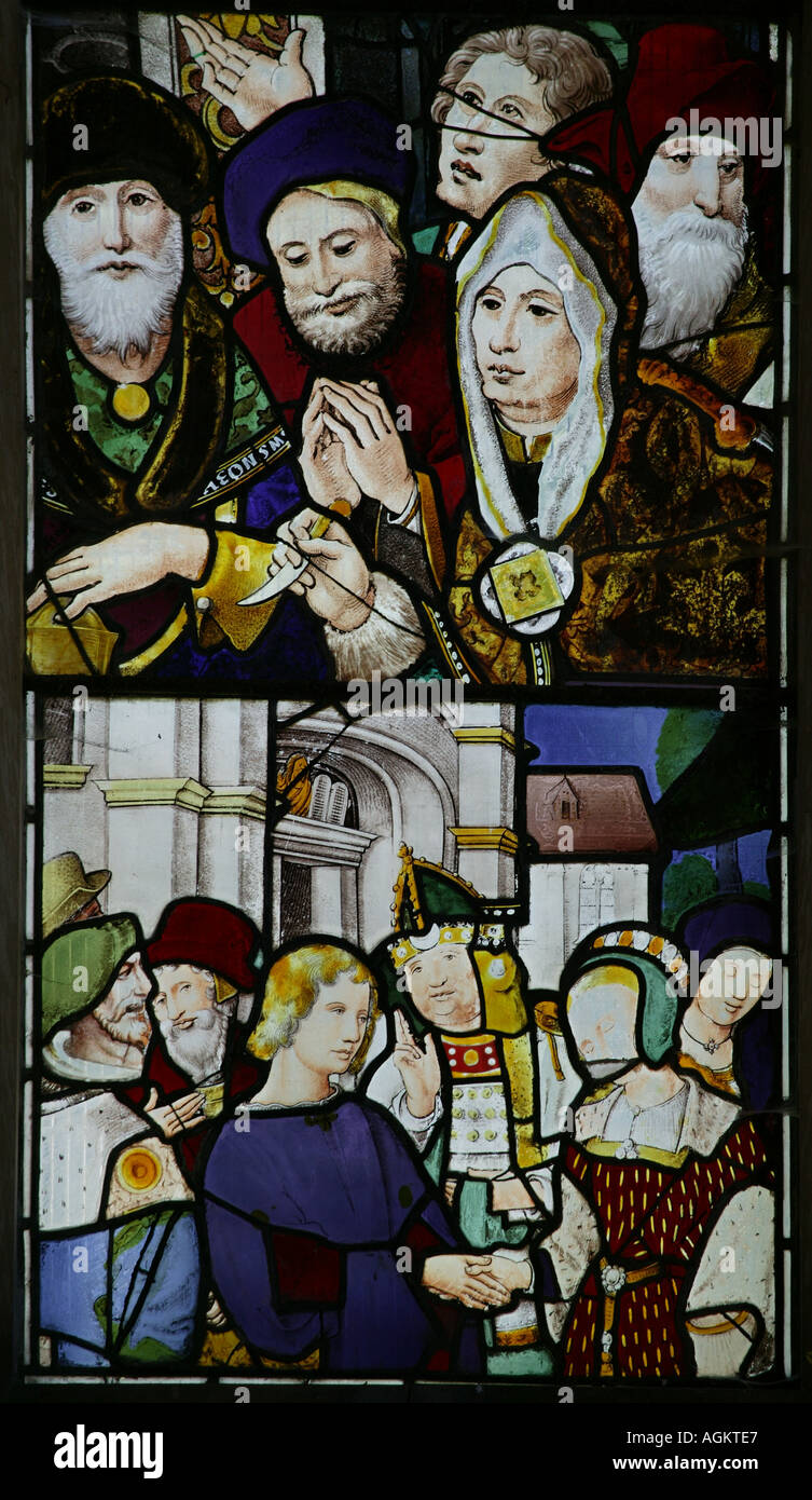 Flemish stained glass window at Great Saxham church Suffolk Stock Photo ...