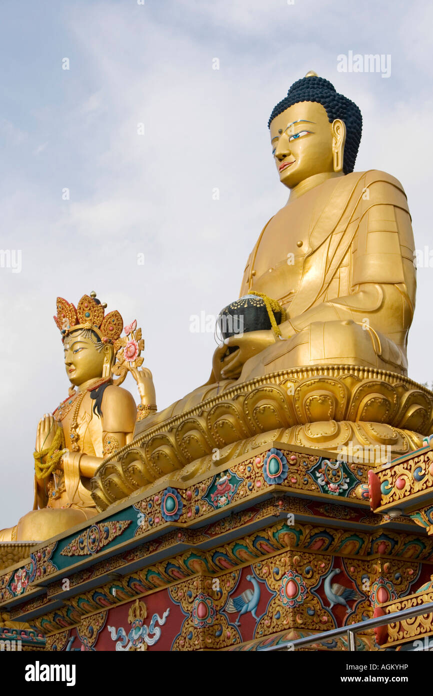 Golden statues buddha park. Amida buddha park. Swayambhu Stupa ...