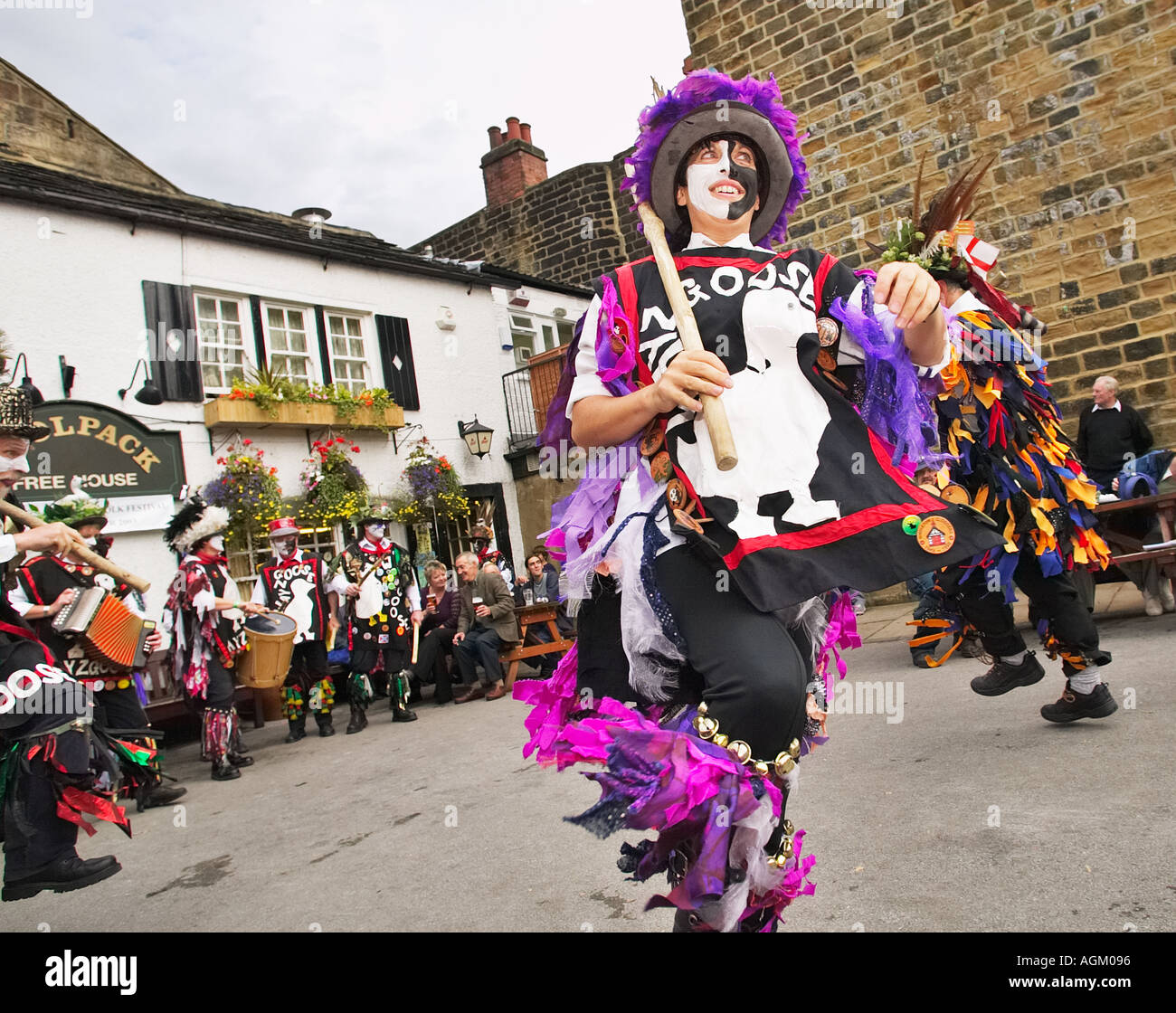 Wayzgoose female Morris dancer dancing at a Folk Festival, Yorkshire ...