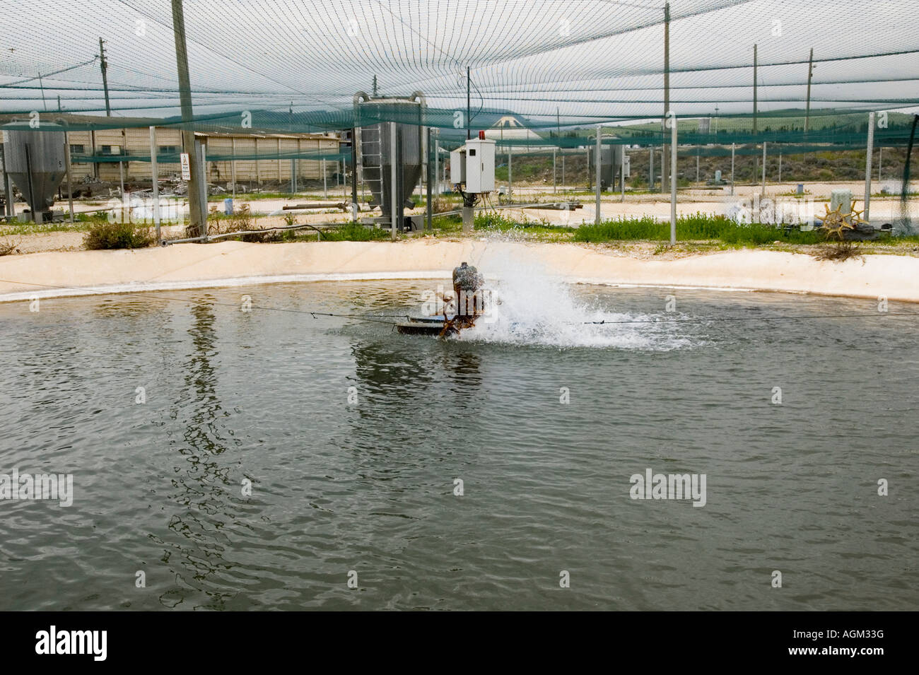 Israel Sea of Galilee fish breeding centre Agitating the water to ...