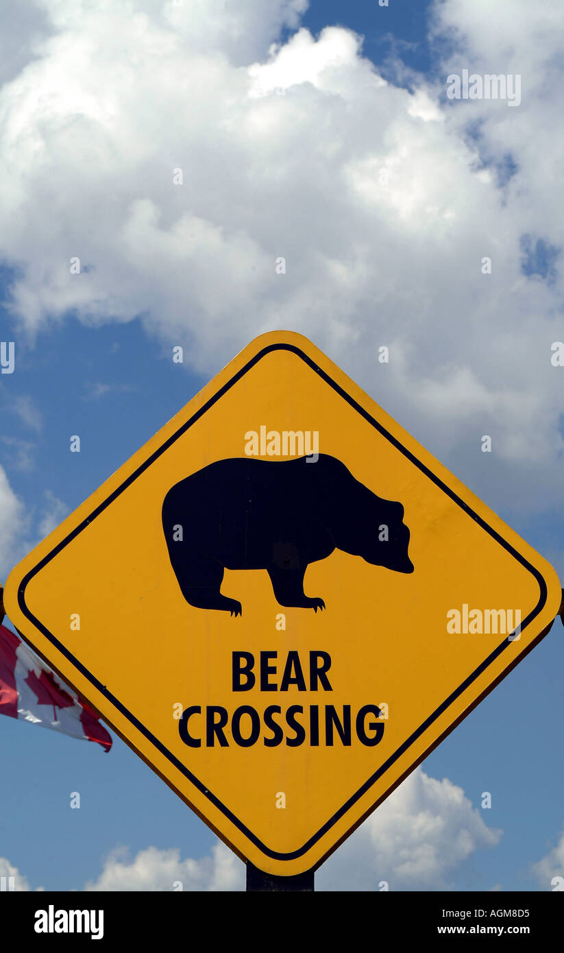 Bear crossing road sign Canada Stock Photo - Alamy