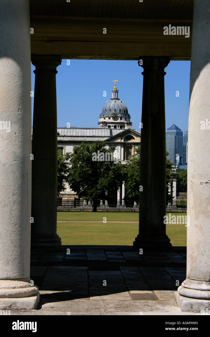 Looking through columns at the Royal Naval College Greenwich London ...
