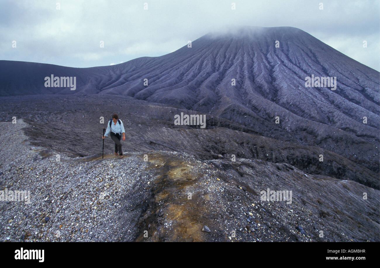 Costa Rica Liberia, Woman climbing the volcano at National Park Rincon ...