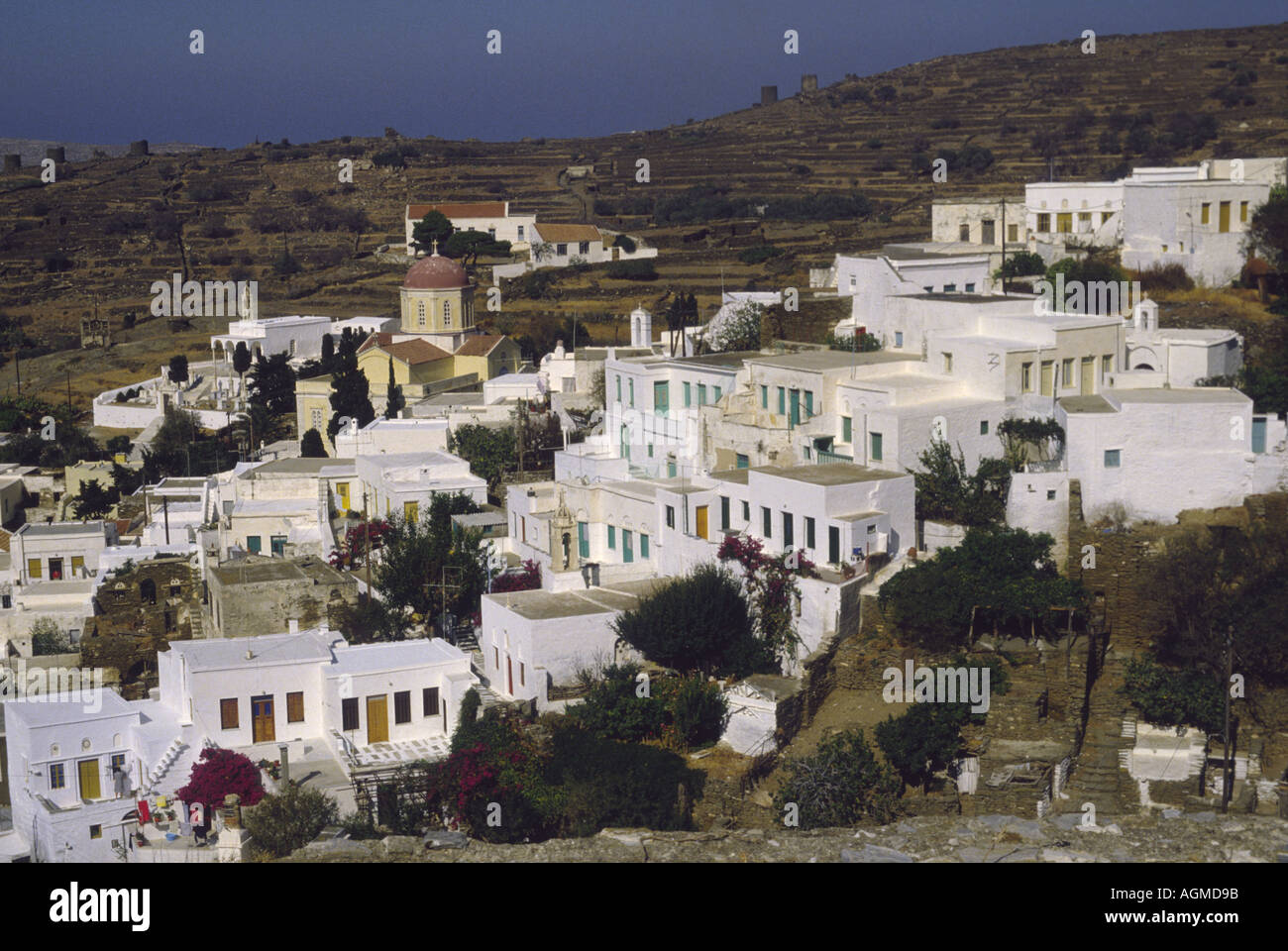 The village of Pirgos on Tinos in the Cyclades island group, Greece ...
