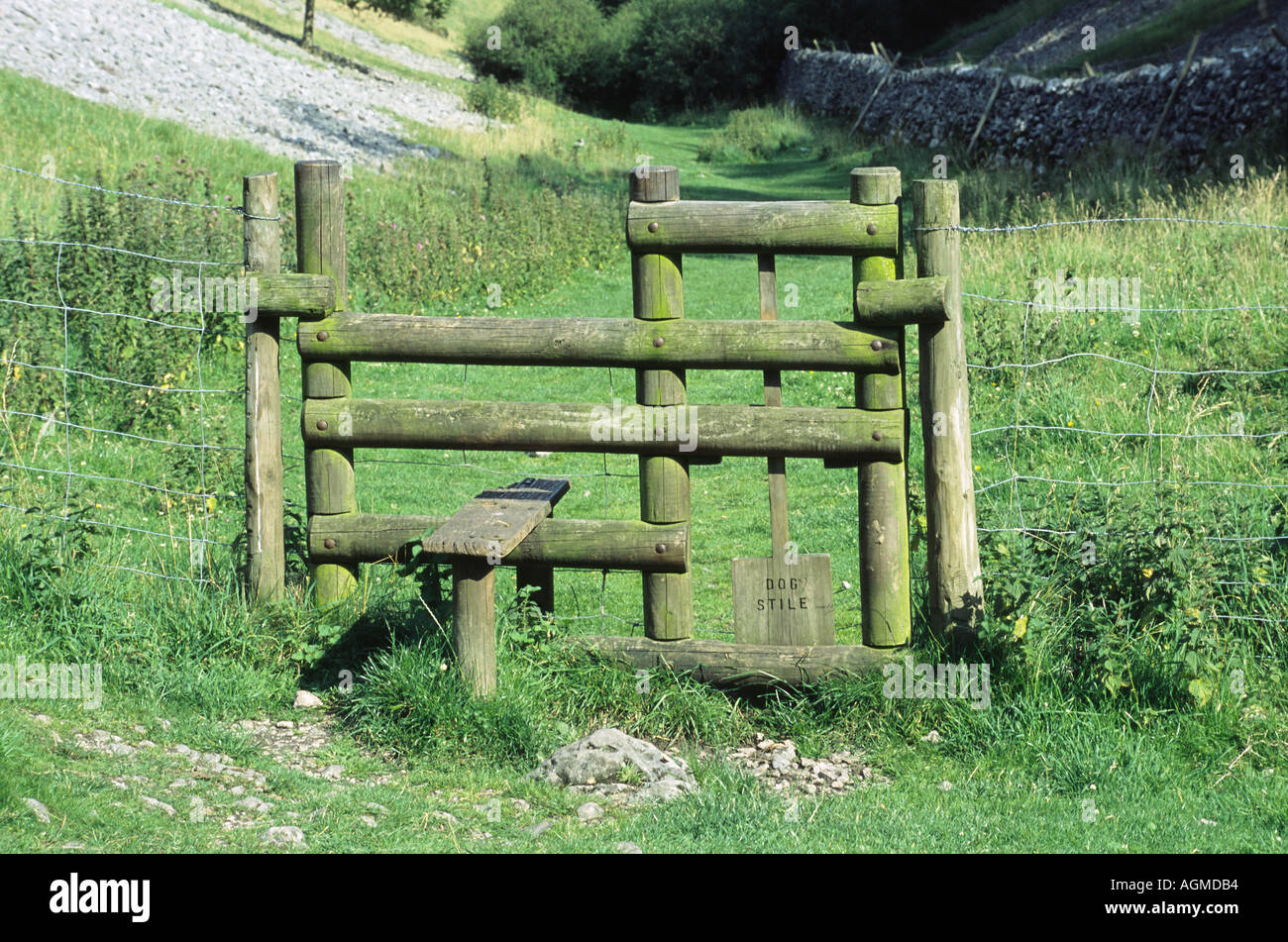 Wooden Stile with Separate Dog Stile in Peak District Stock Photo - Alamy