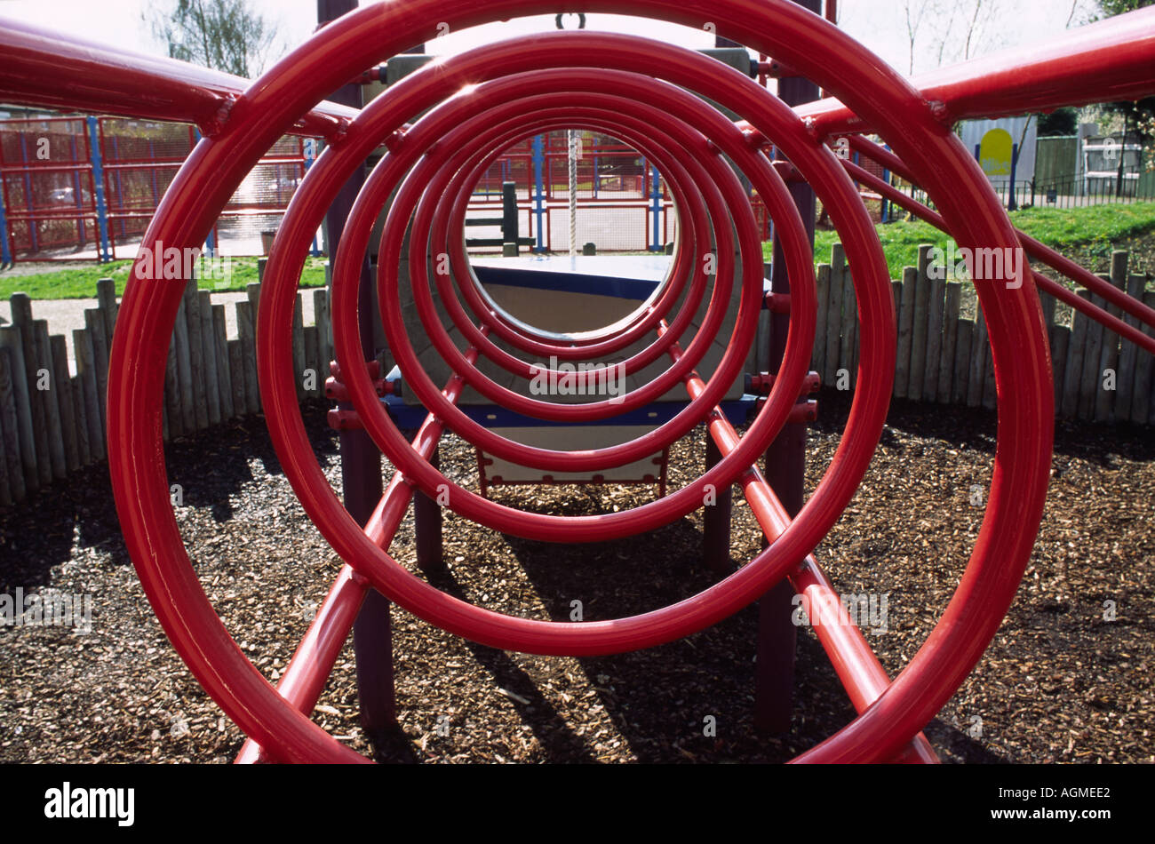 Red climbing frame in Playground Stock Photo - Alamy