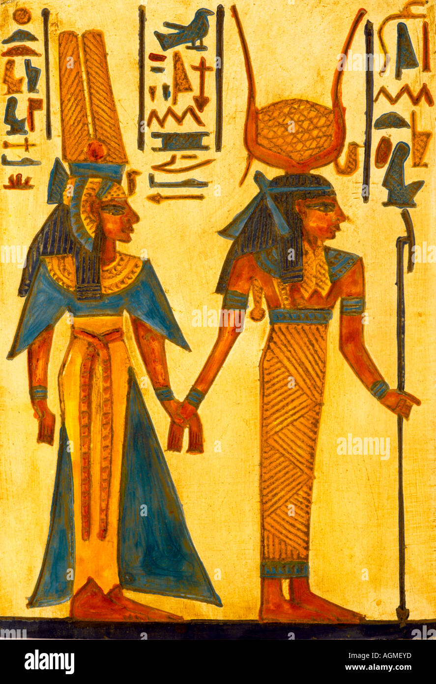 Egypt Plaque Showing God Isis Leading Queen Nefertari Stock Photo - Alamy