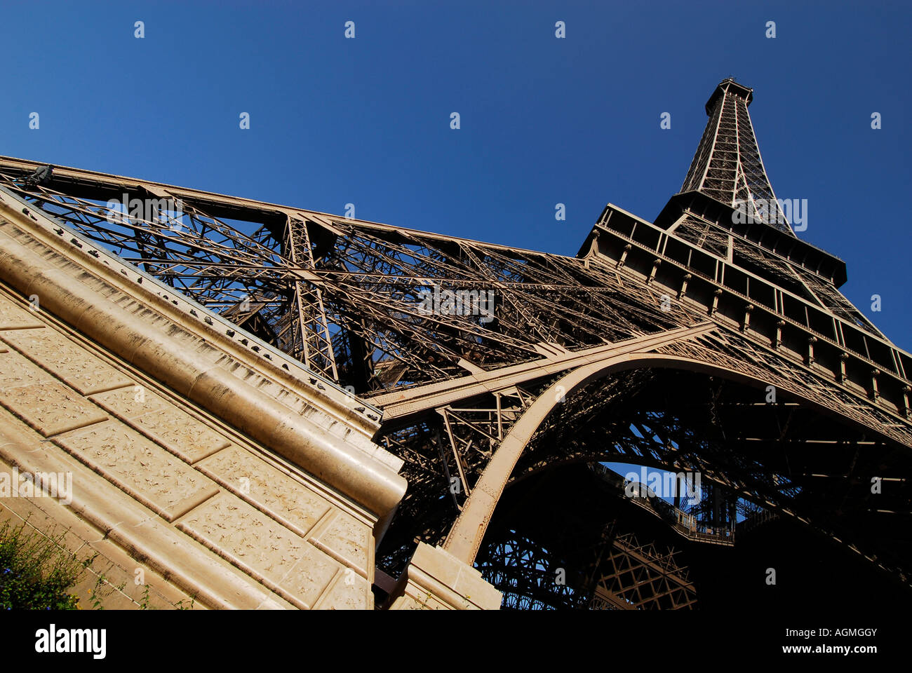 A lookup view of the Eifel Tower Stock Photo - Alamy