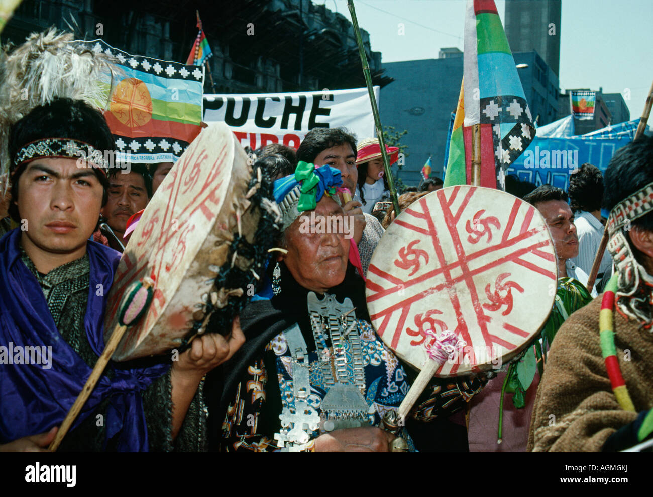 Chile, Santiago, Mapuche Indians demonstrating Stock Photo - Alamy