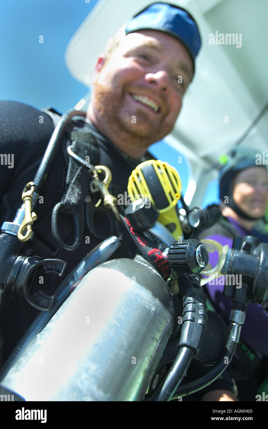 Technical diver on dive boat ready to dive Stock Photo - Alamy