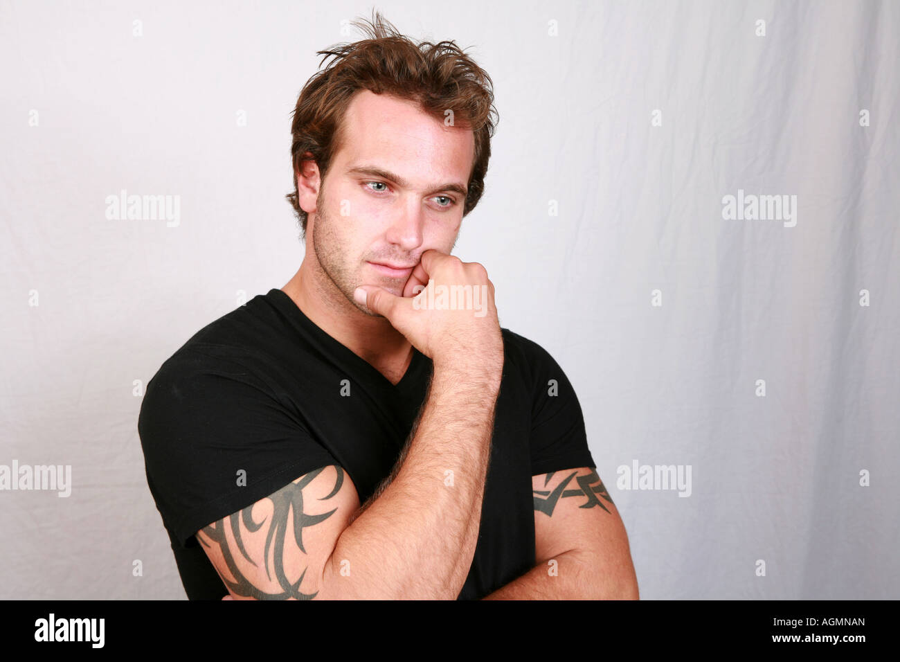 Attractive muscular fit healthy 20's male arm tattoos body art looking ...