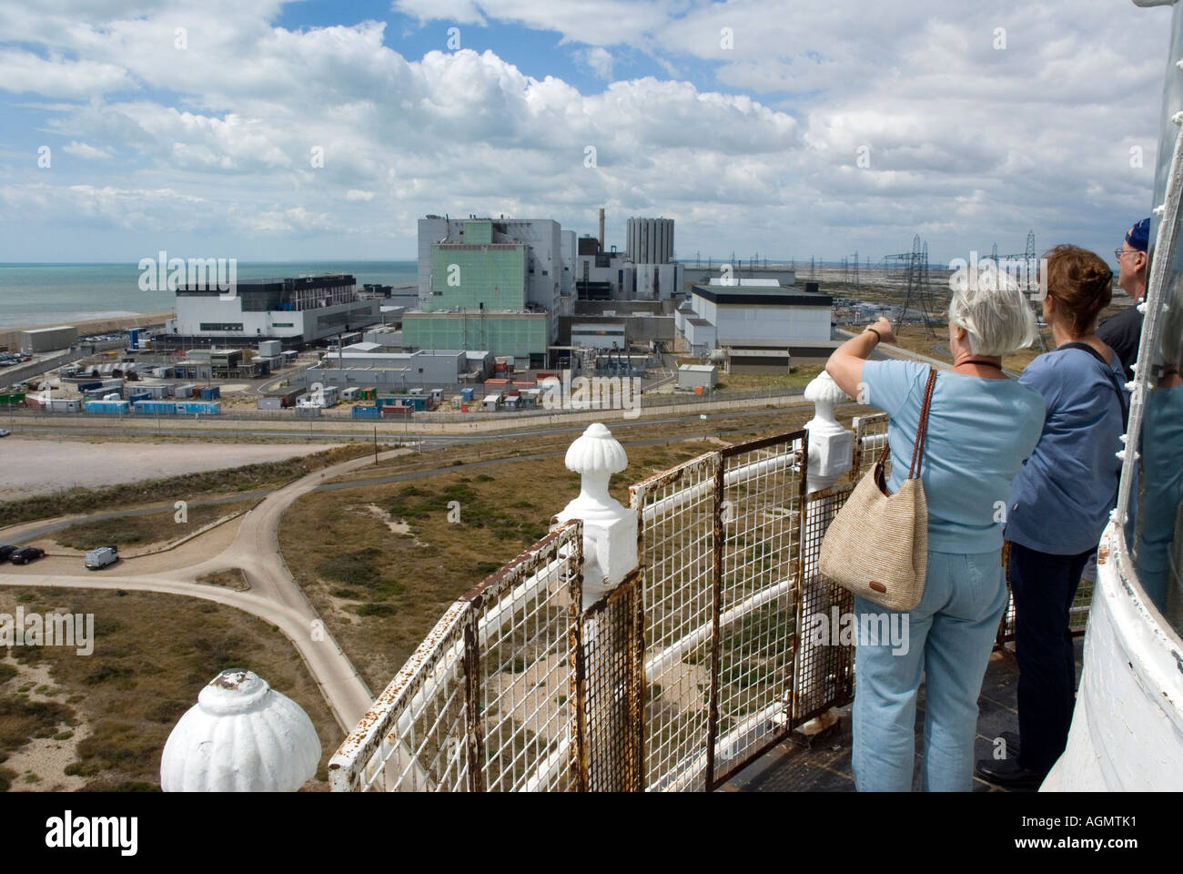 Tourists at top of Old Lighthouse overlooking Dungeness nuclear power ...