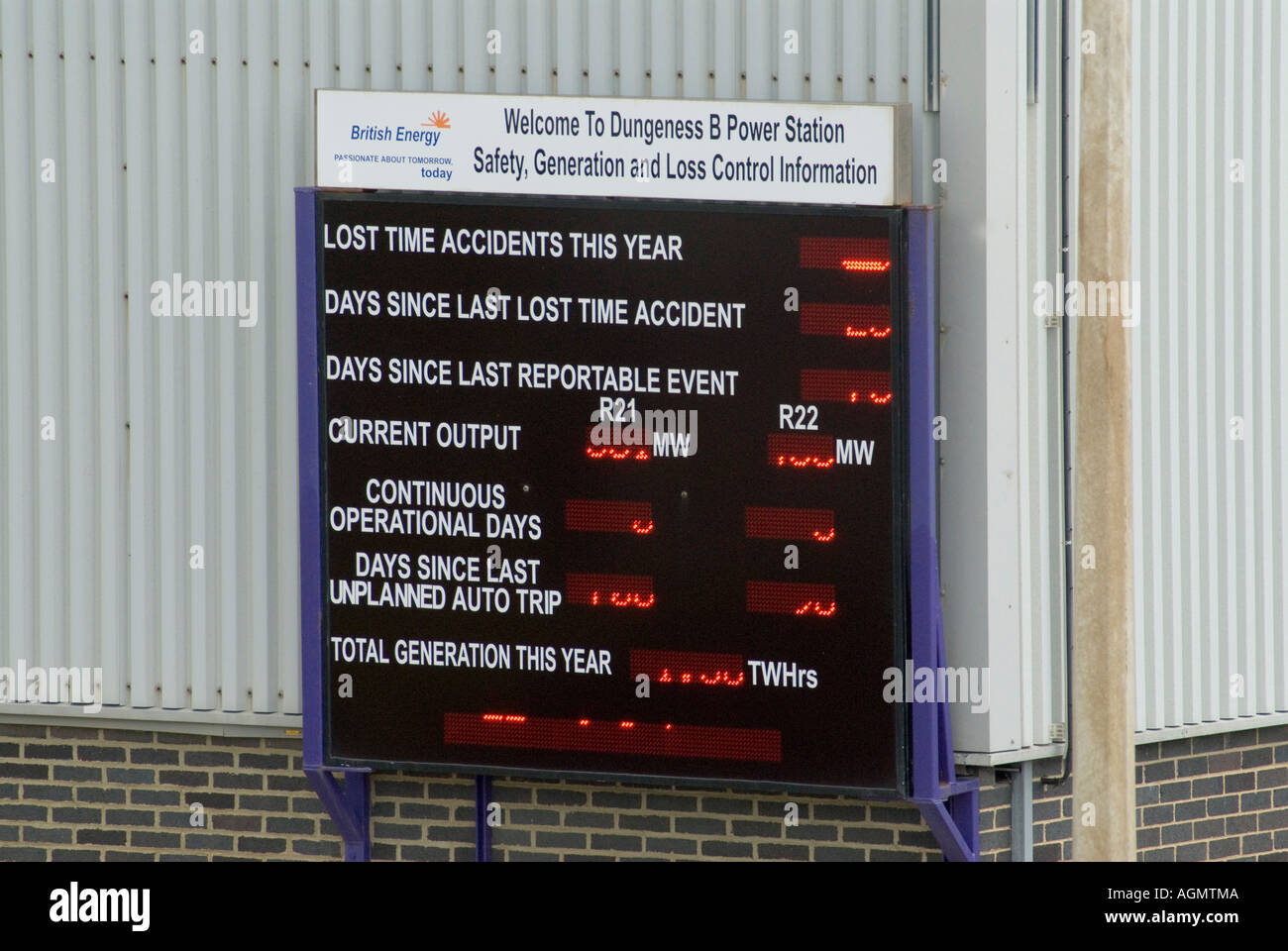Information board inside Dungeness B nuclear power station AGR advanced ...