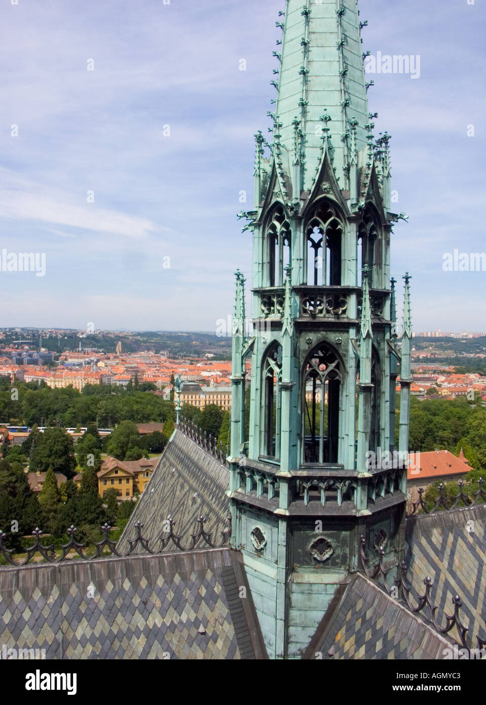 Copper clad lantern and spire of St Vitus Cathedral Hradcany Prague ...