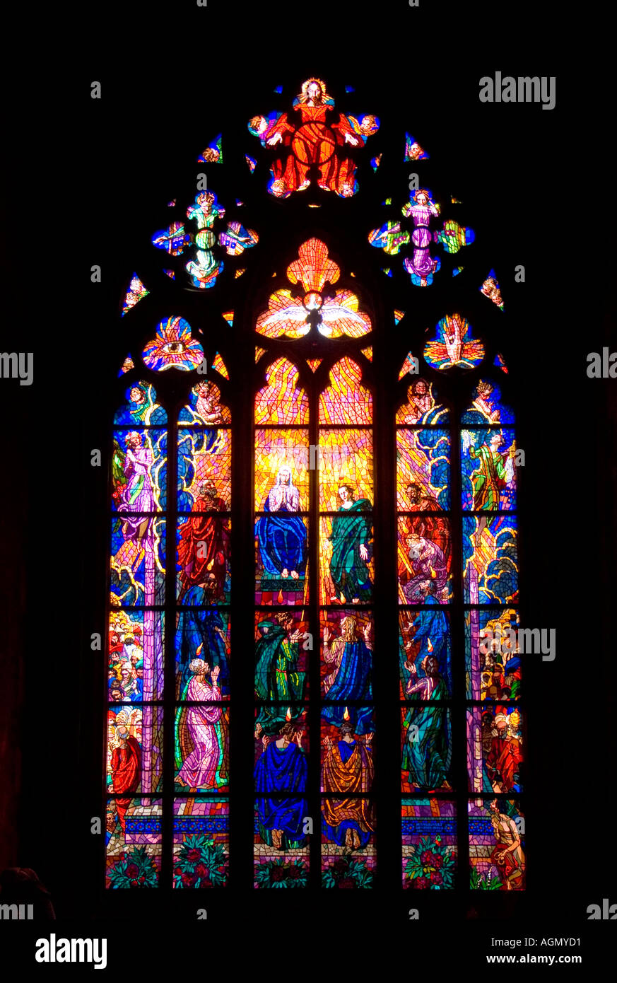 Stained glass window in St Vitus Cathedral Prague Stock Photo - Alamy