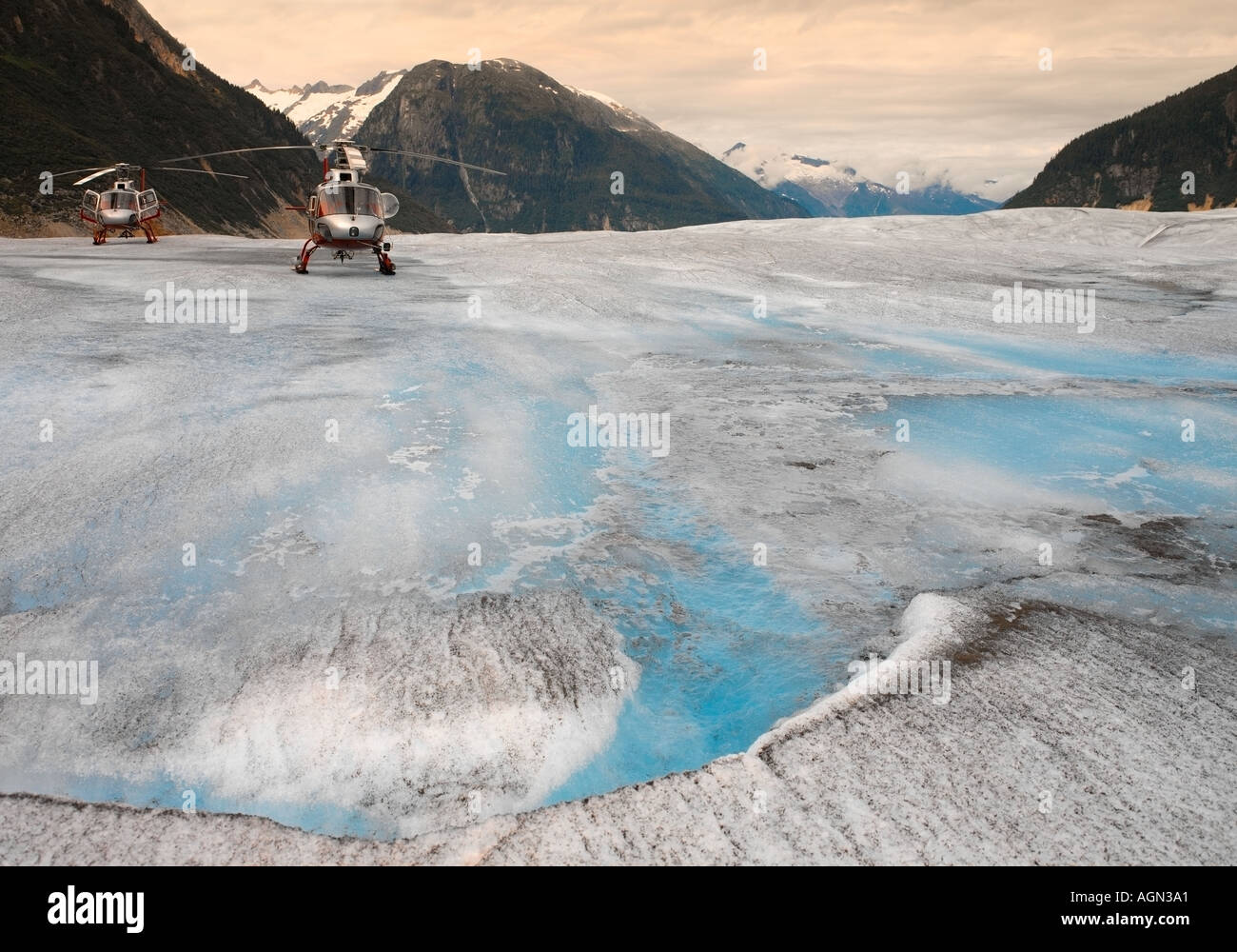 Tourist helicopters on the Juneau Ice fields in Alaska, USA Stock Photo ...