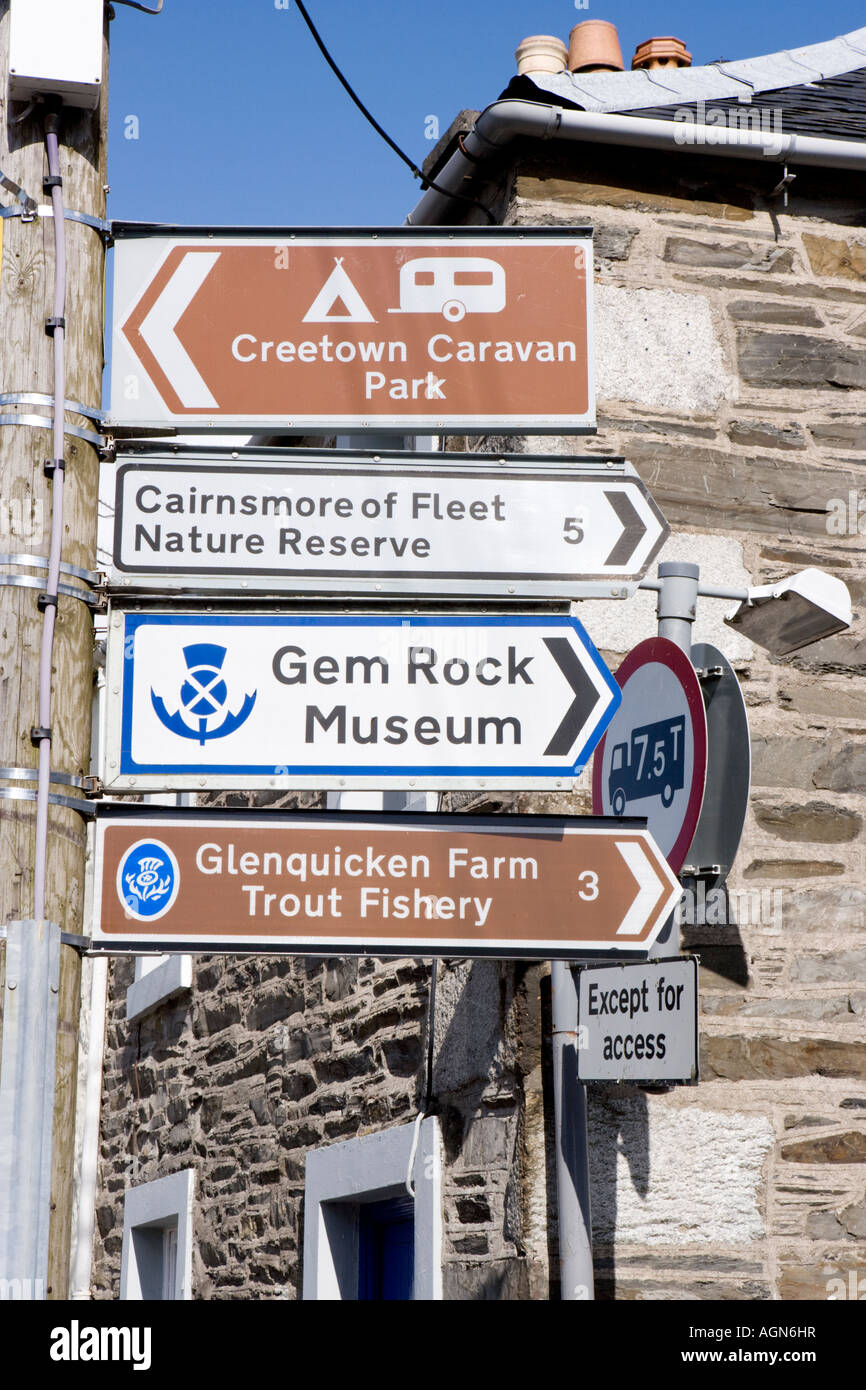 Road traffic signs on lap post pointing tourists to local visitor ...