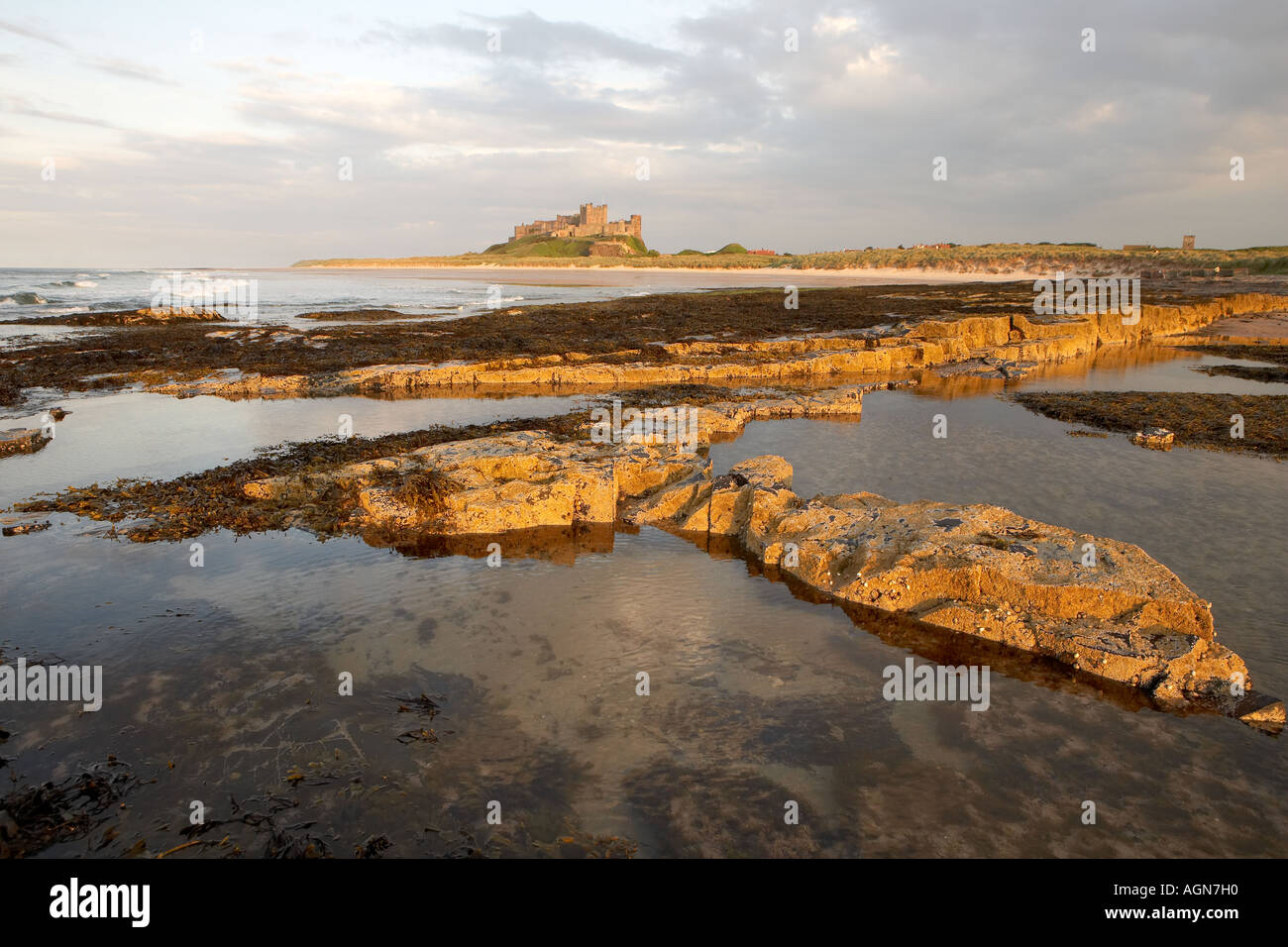 Bamber Castle Northumberland England in the late afternoon sun as seen ...