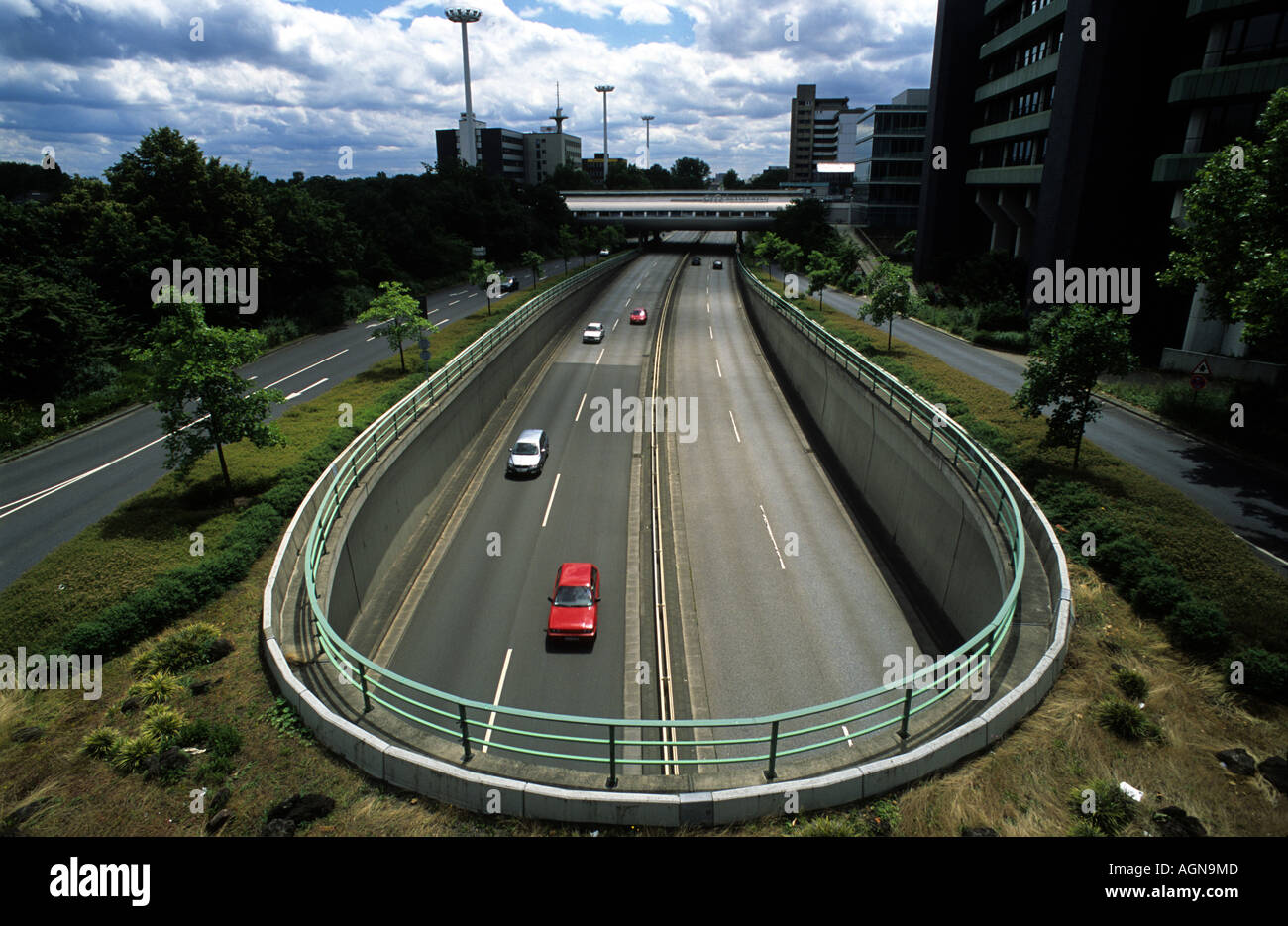 Urban motorway intersection and underpass, Leverkusen, North Rhine ...