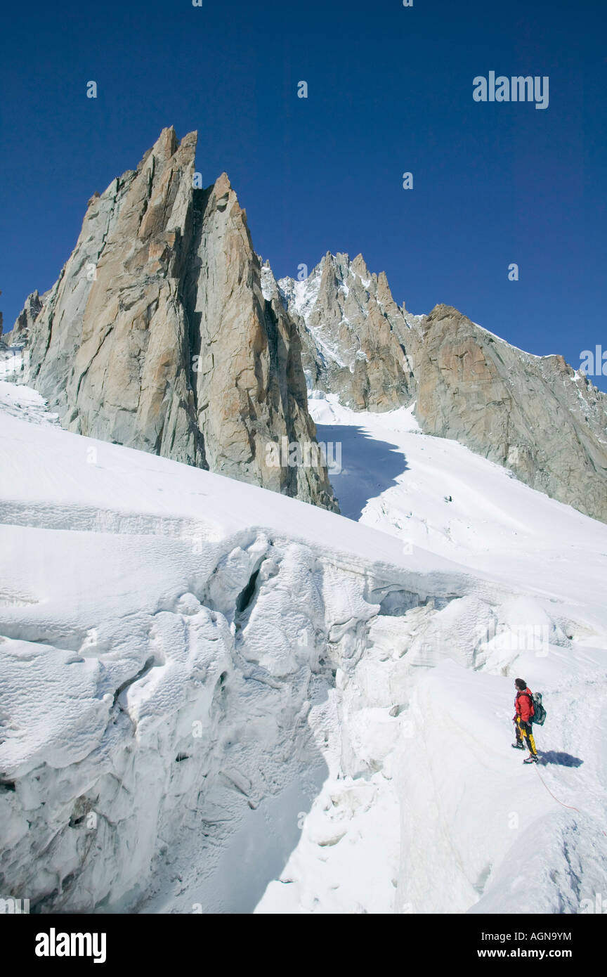 A climber on the Valley Blanche above Chamonix France Stock Photo - Alamy