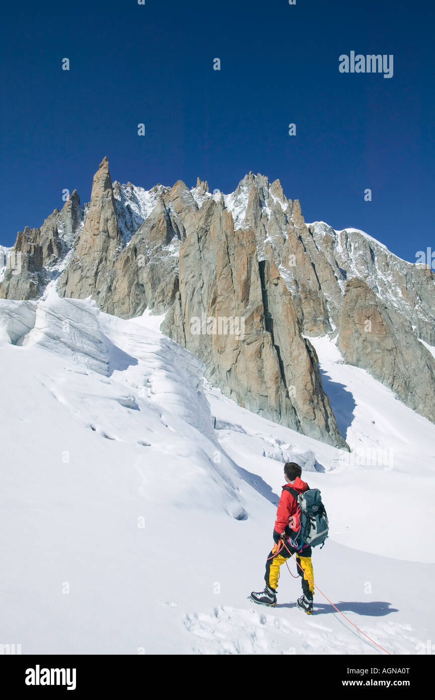 A climber on the Valley Blanche above Chamonix France Stock Photo - Alamy