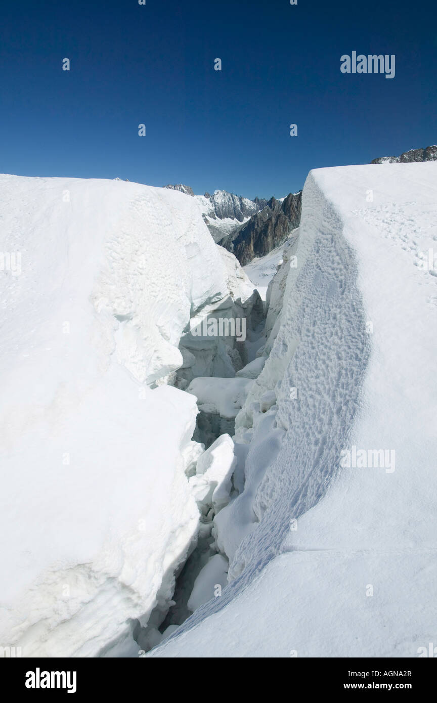 A huge crevasse on the glacier Du Geant like most alpine glaciers it is ...