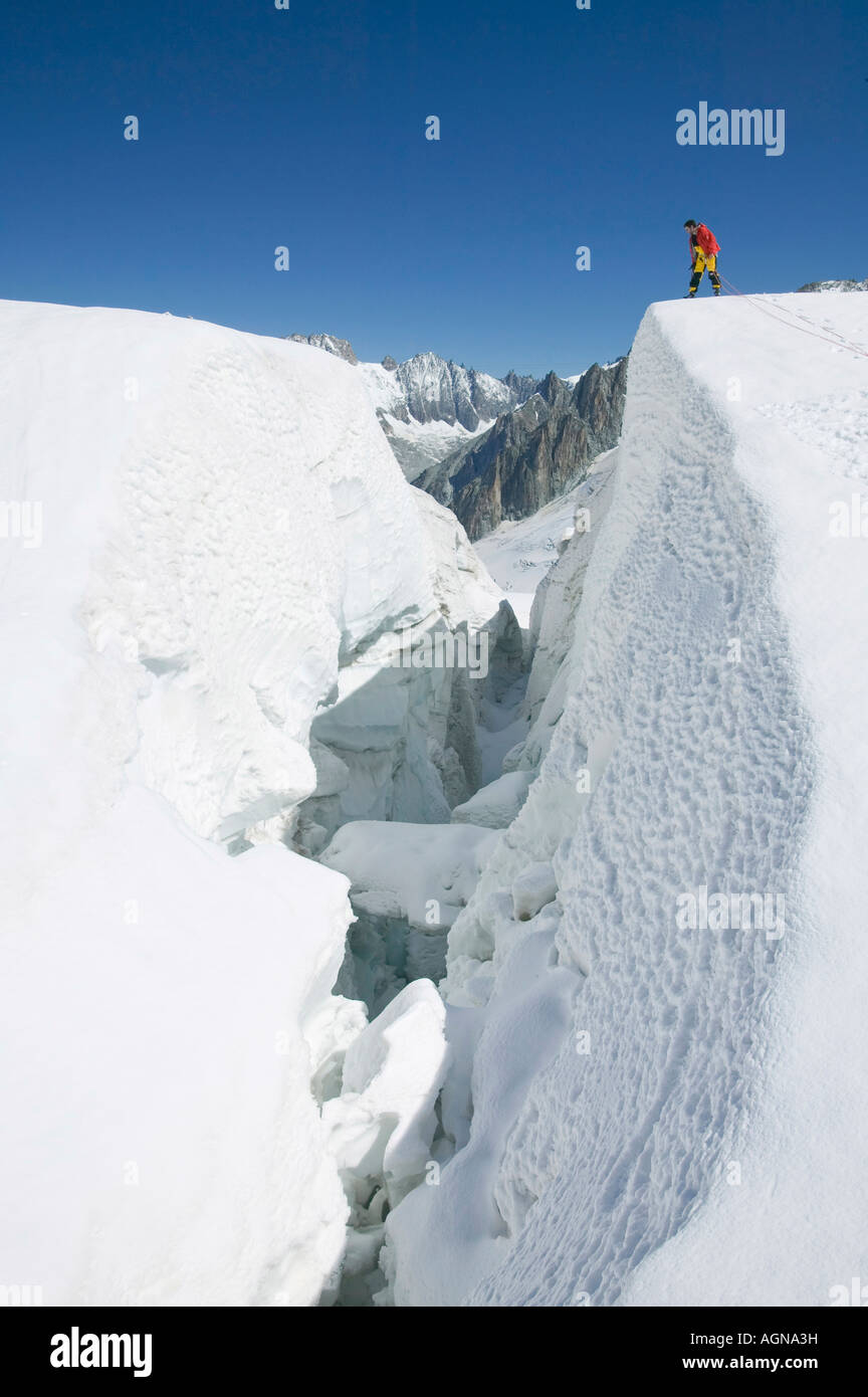 A huge crevasse on the glacier Du Geant like most alpine glaciers it is ...