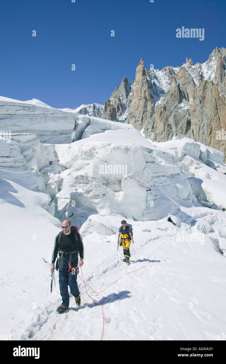 Climbers on the Valley Blanche above Chamonix France Stock Photo - Alamy