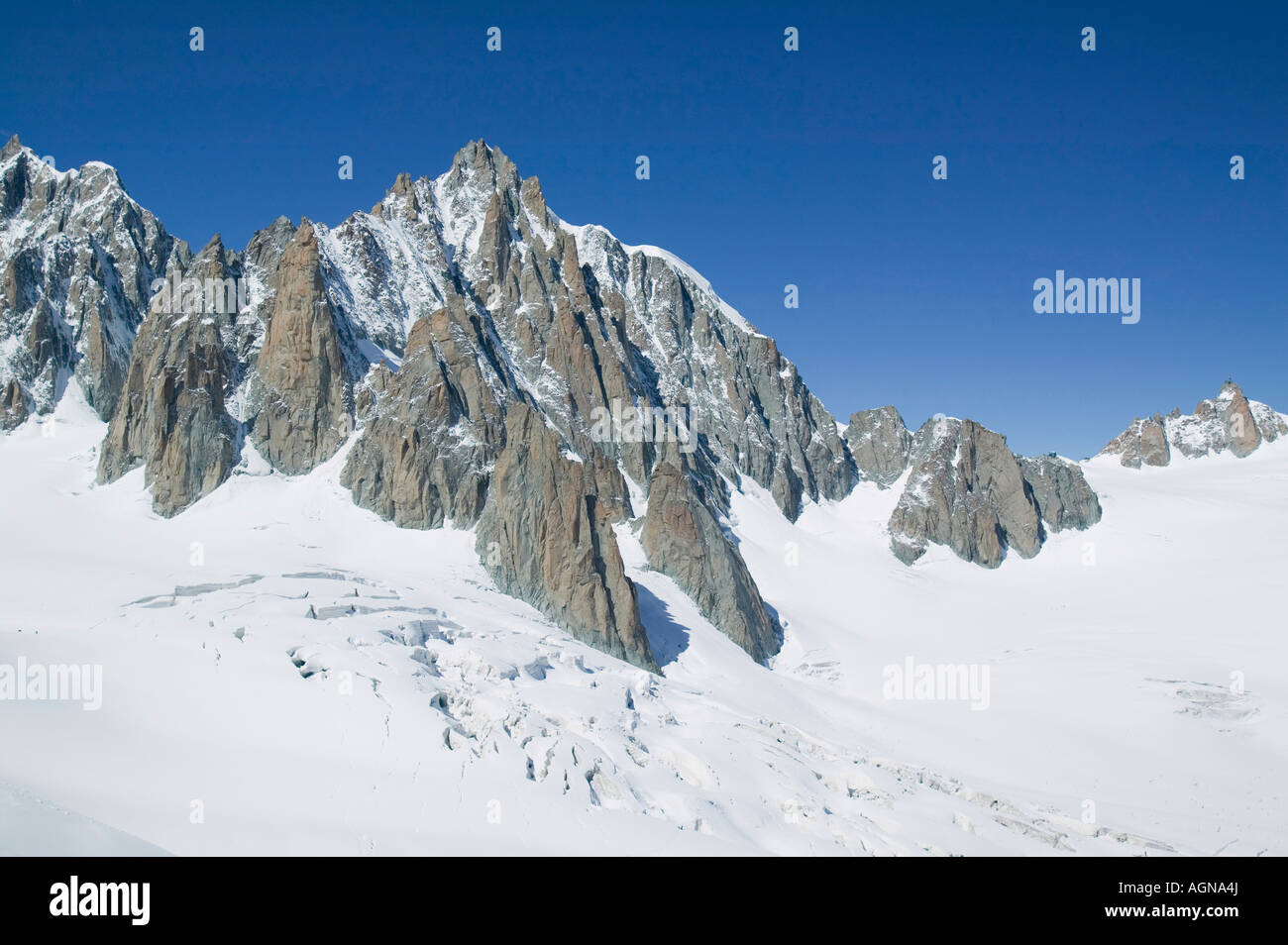 A crevasse field on the glacier Du Geant like most alpine glaciers it ...